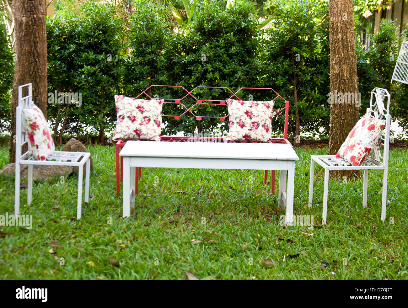 empty coffee table for rest in the garden Stock Photo - Alamy