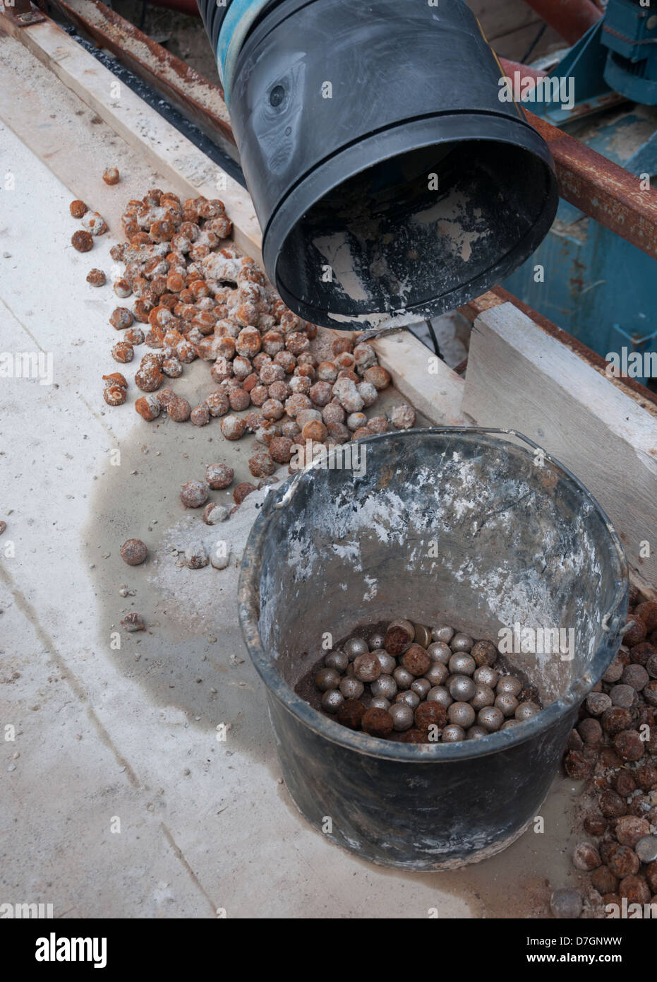 Grinding balls for crusher mill in two buckets. Kolsvik, Bindal ...
