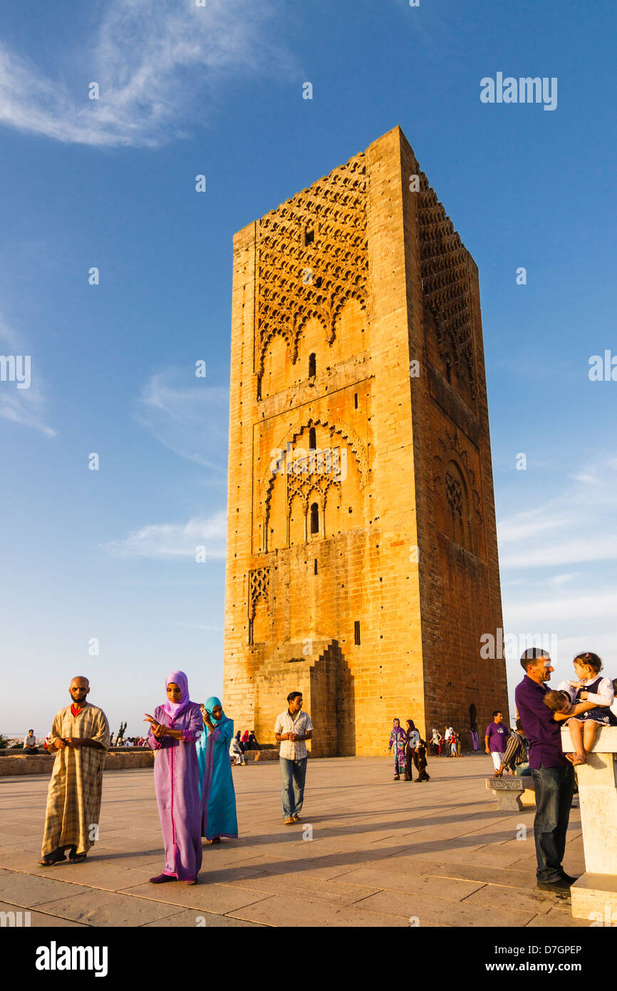 Visitors at Hassan Tower. Rabat, Morocco Stock Photo - Alamy