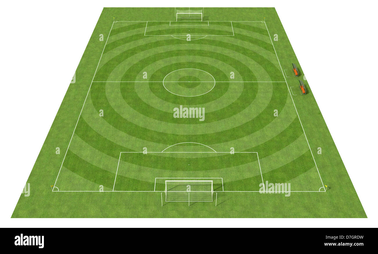 perspective view of a football field with the grass cut circularly ...