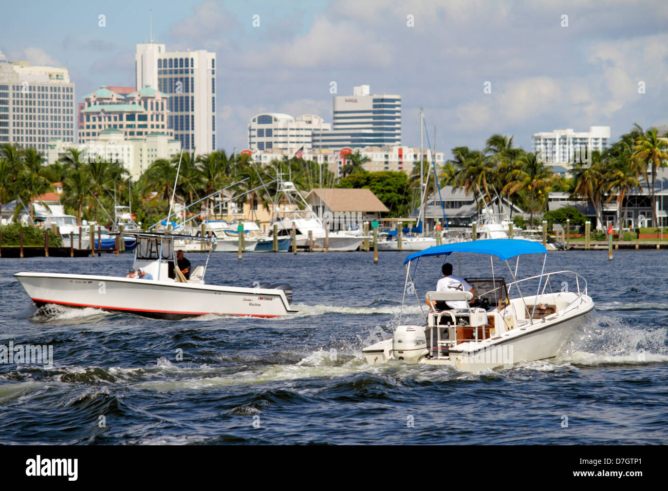 Florida Ft. Fort Lauderdale,Intracoastal boats,marina,city skyline ...