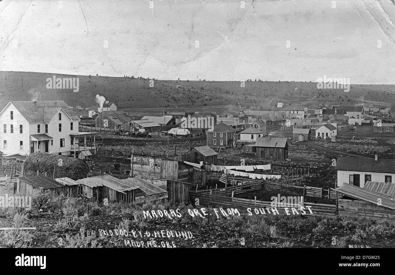 This historical real photo postcard captures the town of Madras, Oregon ...