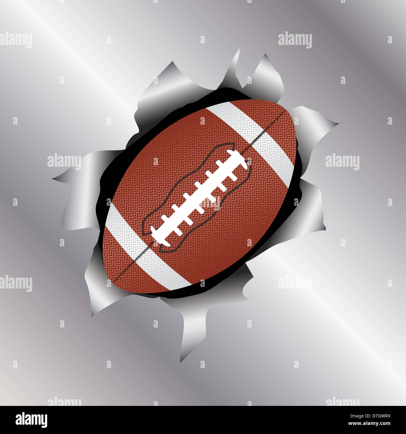 illustration of a football bursting trough a metal sheet effects Stock ...