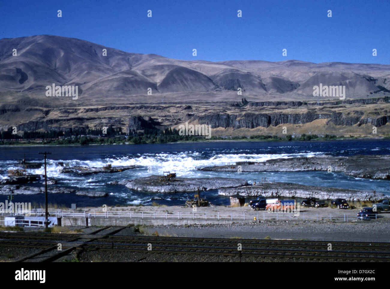 This historic photograph of Celilo Falls on the Columbia River captures ...