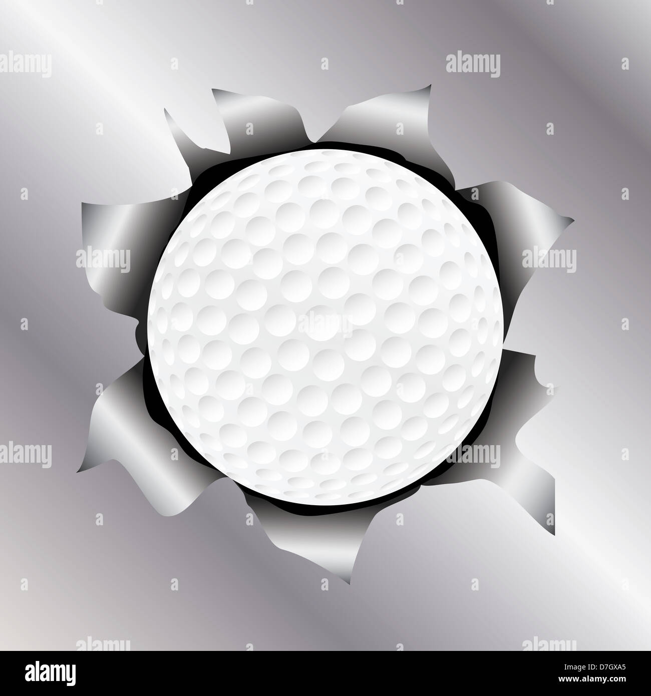 illustration of a golf ball bursting trough a metal sheet effects Stock ...