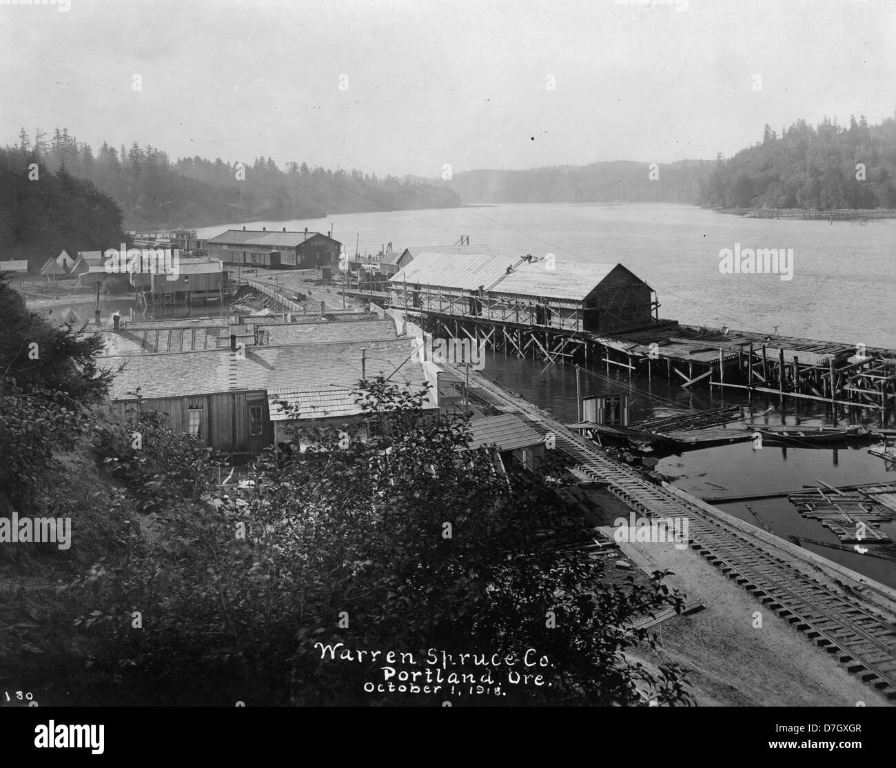 This historical photograph shows the Spruce warehouse at Yaquina, part ...