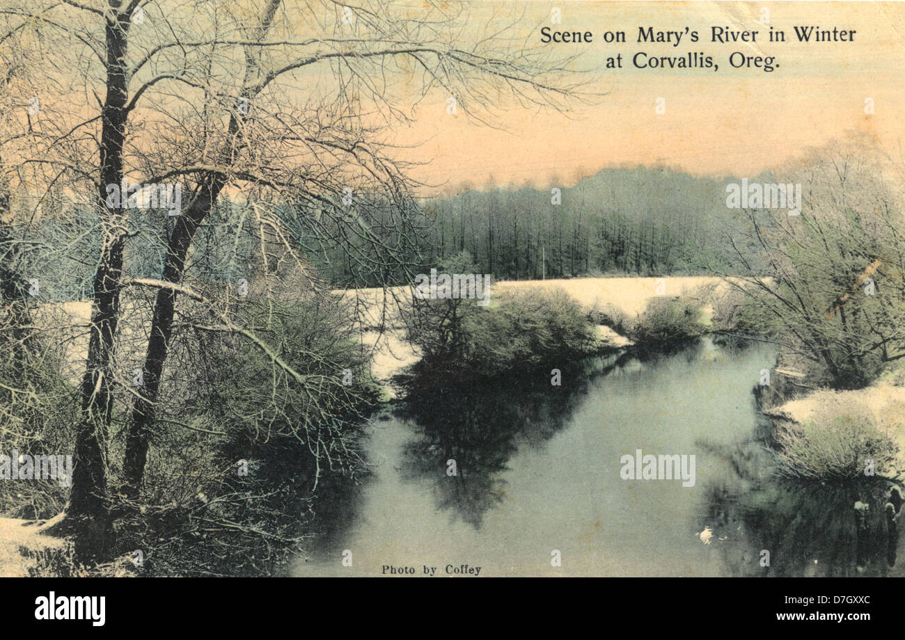 This winter scene on Mary's River near Corvallis, Oregon, showcases the ...