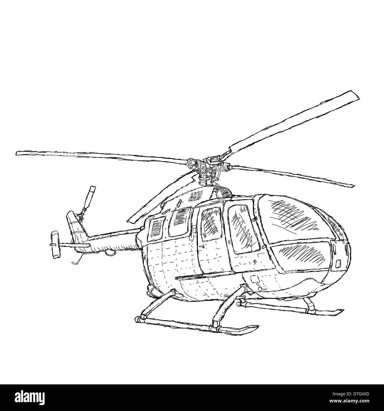hand drawn illustration of a melitary helicopter Stock Photo - Alamy