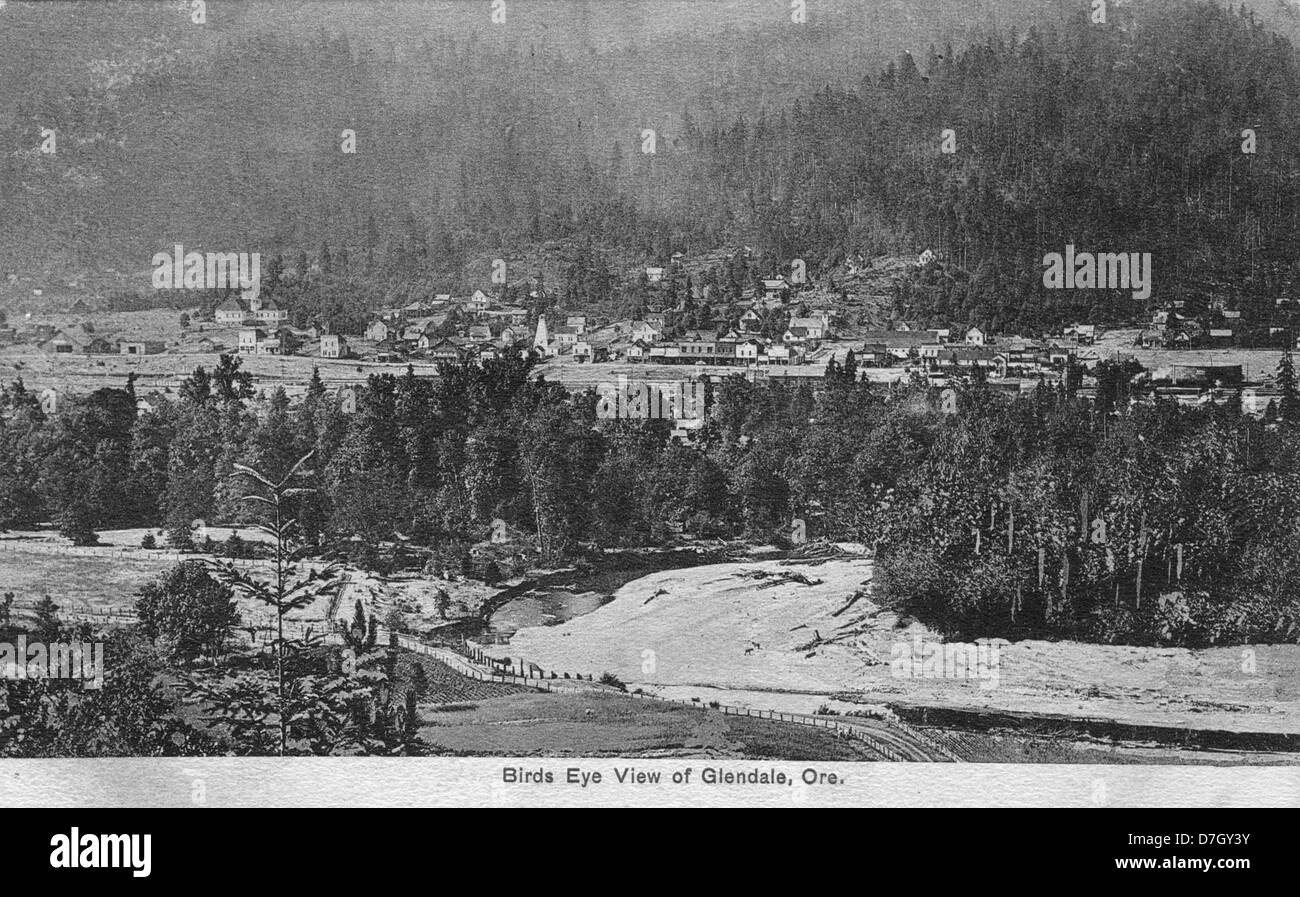 This bird's eye view photograph captures the city of Glendale, Oregon ...