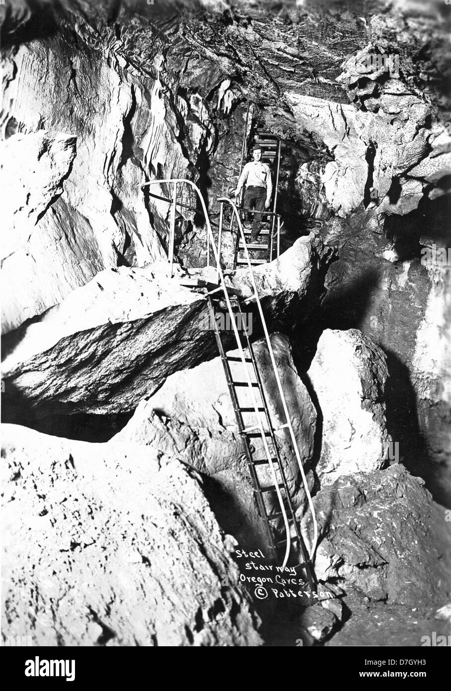 This photograph showcases a steel stairway in the Oregon Caves, part of ...