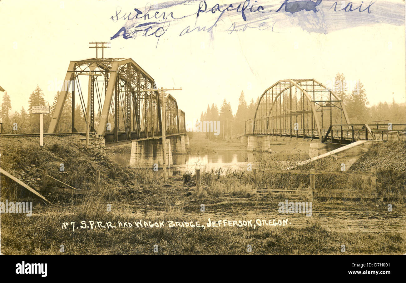 A historical photograph showing the Southern Pacific Railroad and wagon ...