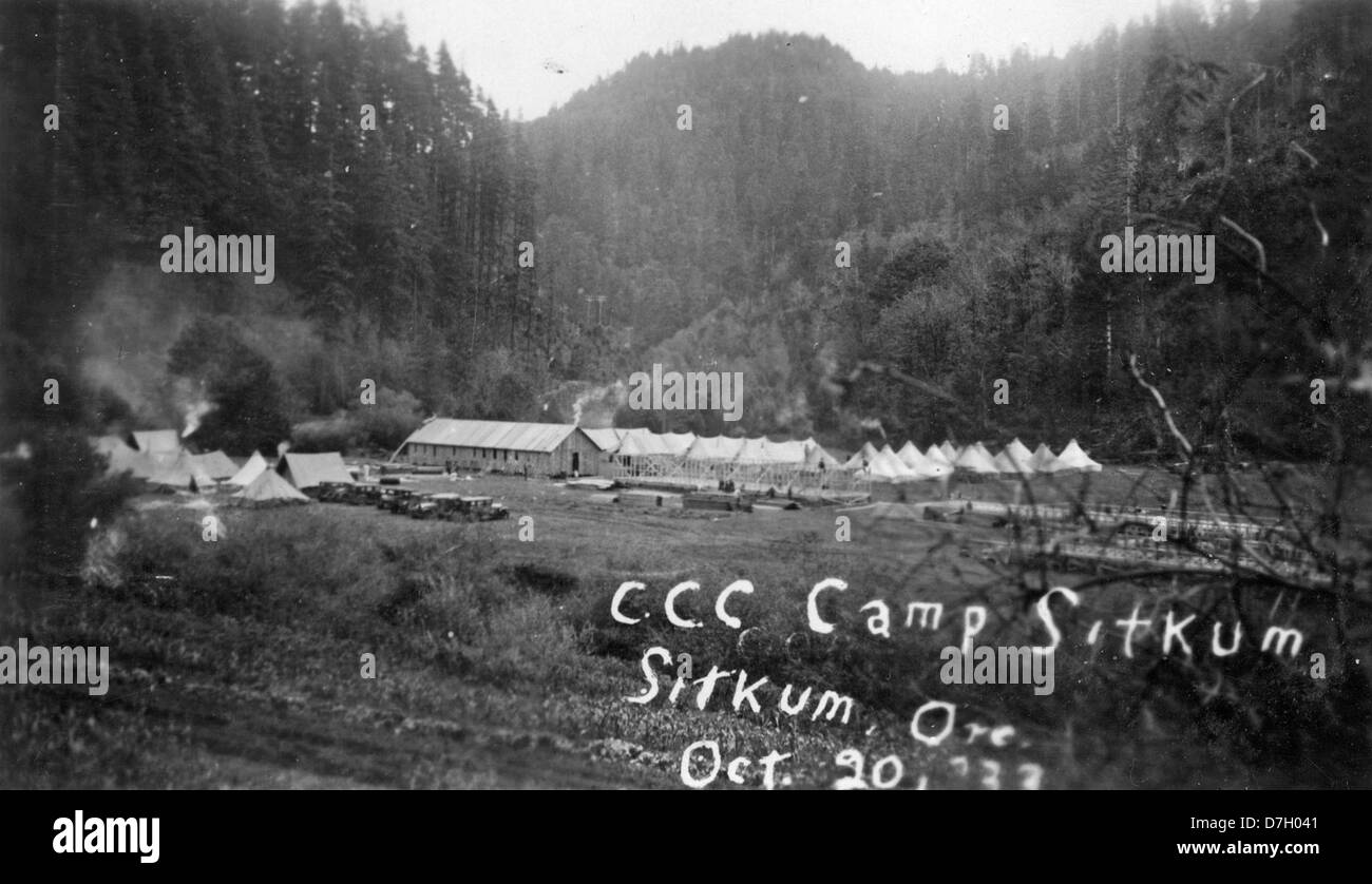 This historical image shows the Civilian Conservation Corps (CCC) camp ...