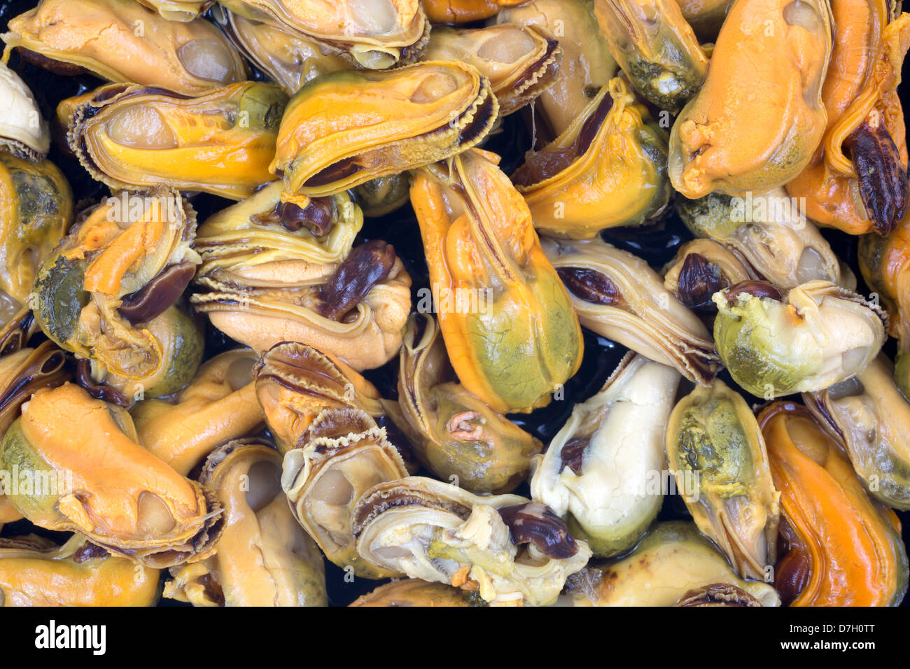 A very close view of marinated mussels Stock Photo - Alamy