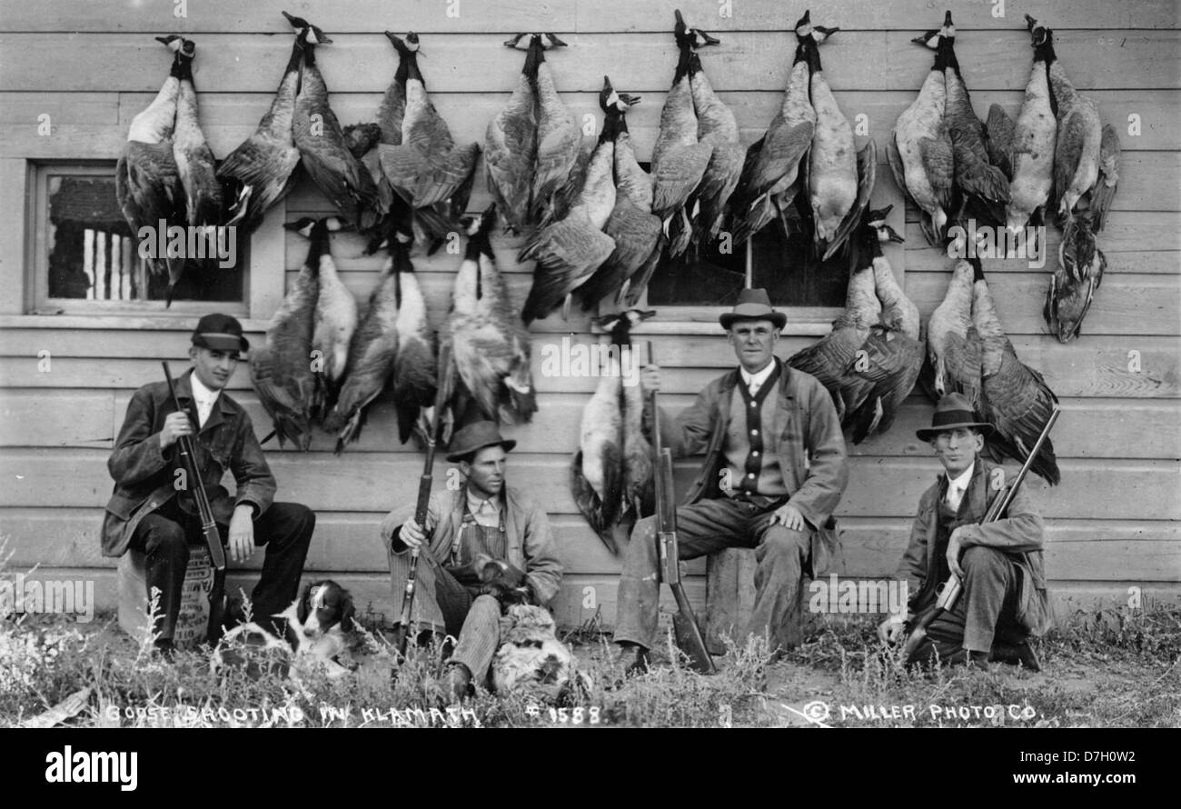 The image shows a historical goose hunting scene in Klamath County ...