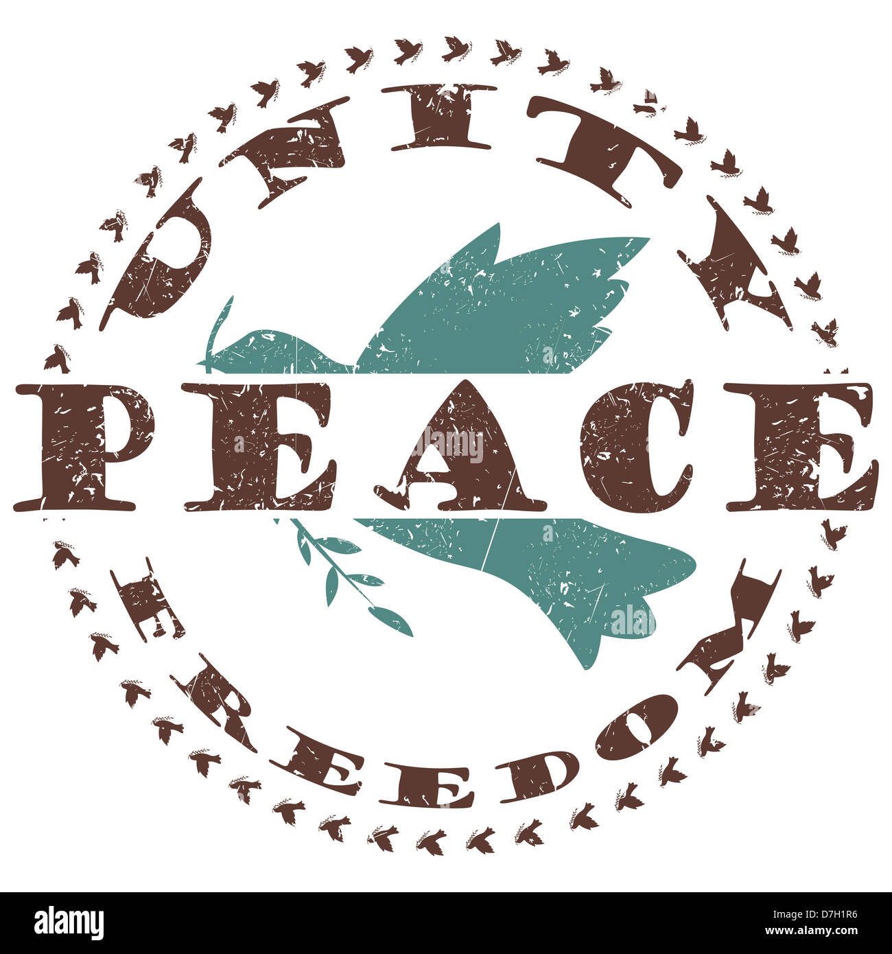 illustration of vintage peace label, stamp with dove and text unity and ...
