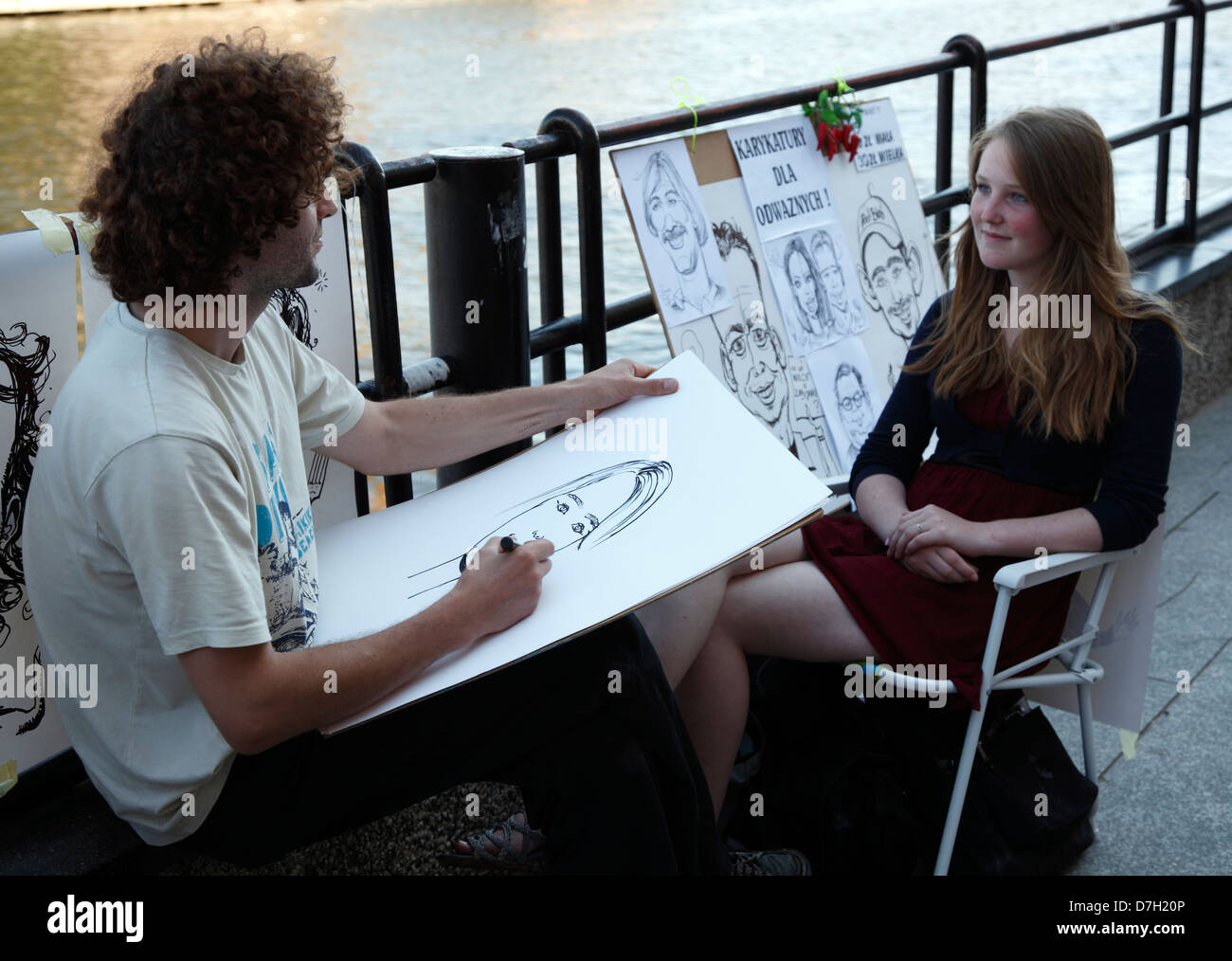 Gdansk, Portraitpainter, Promenade at river Motlawa, Poland Stock Photo ...