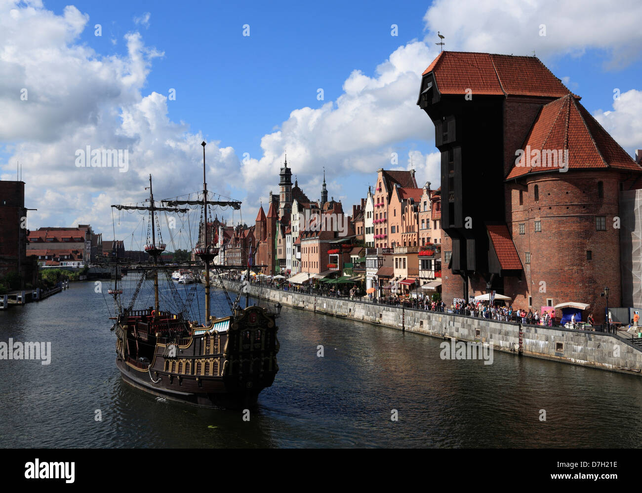 Pirate cruise ship on river Motlawa near Crane Gate, Gdansk, Poland ...