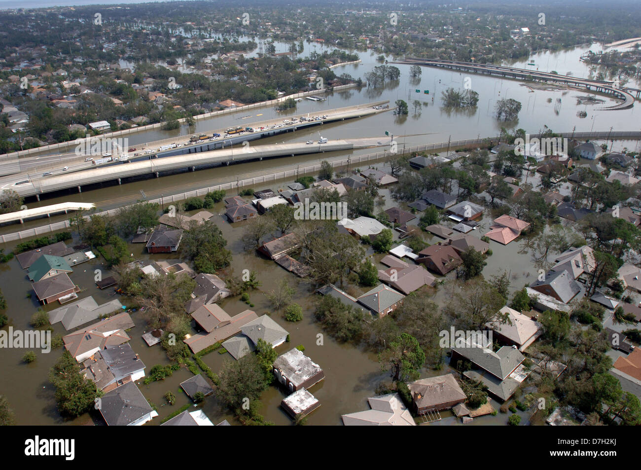Aerial view of massive flooding caused by Hurricane Katrina submerging ...