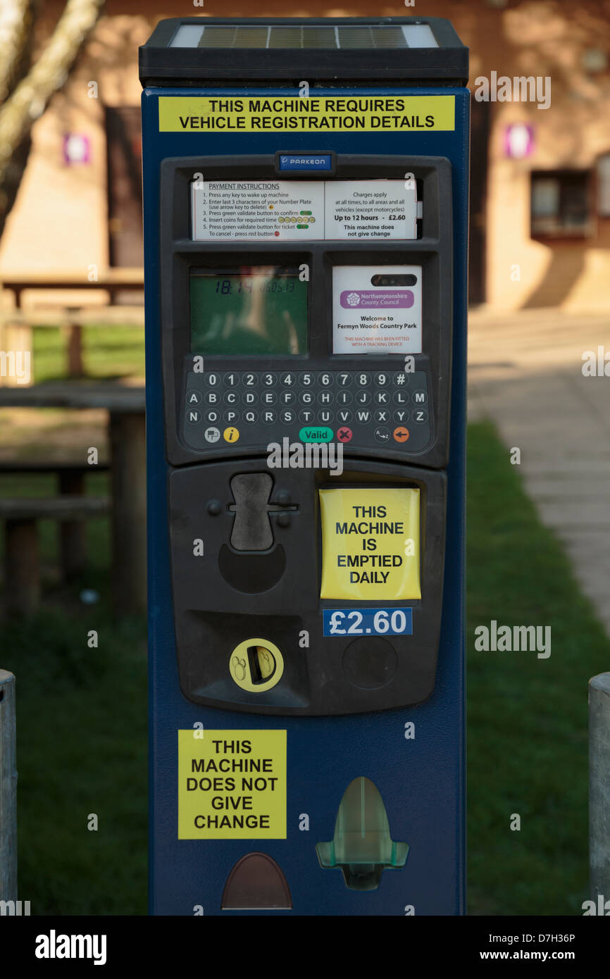 Car park payment machine at Fermyn Woods Country Park, Northamptonshire ...