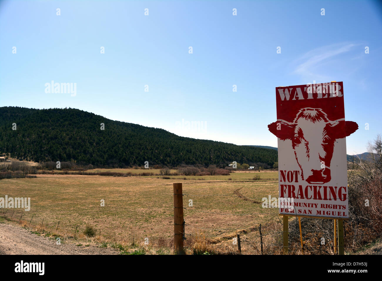 Water Not Fracking Billboard in rural Mora County, New Mexico Stock ...