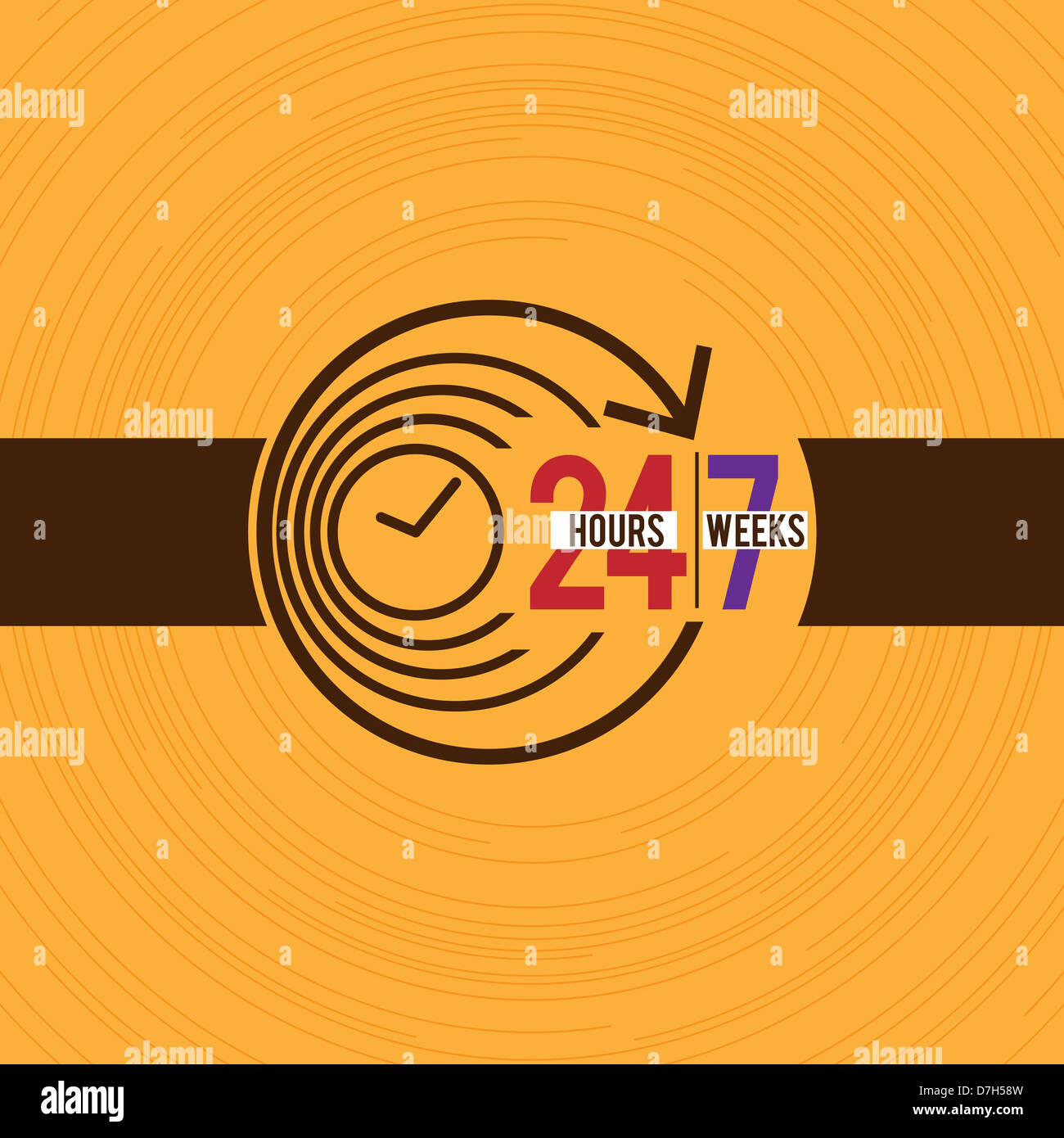 Vector illustration of 24 hours 7 weeks time concept Stock Photo - Alamy