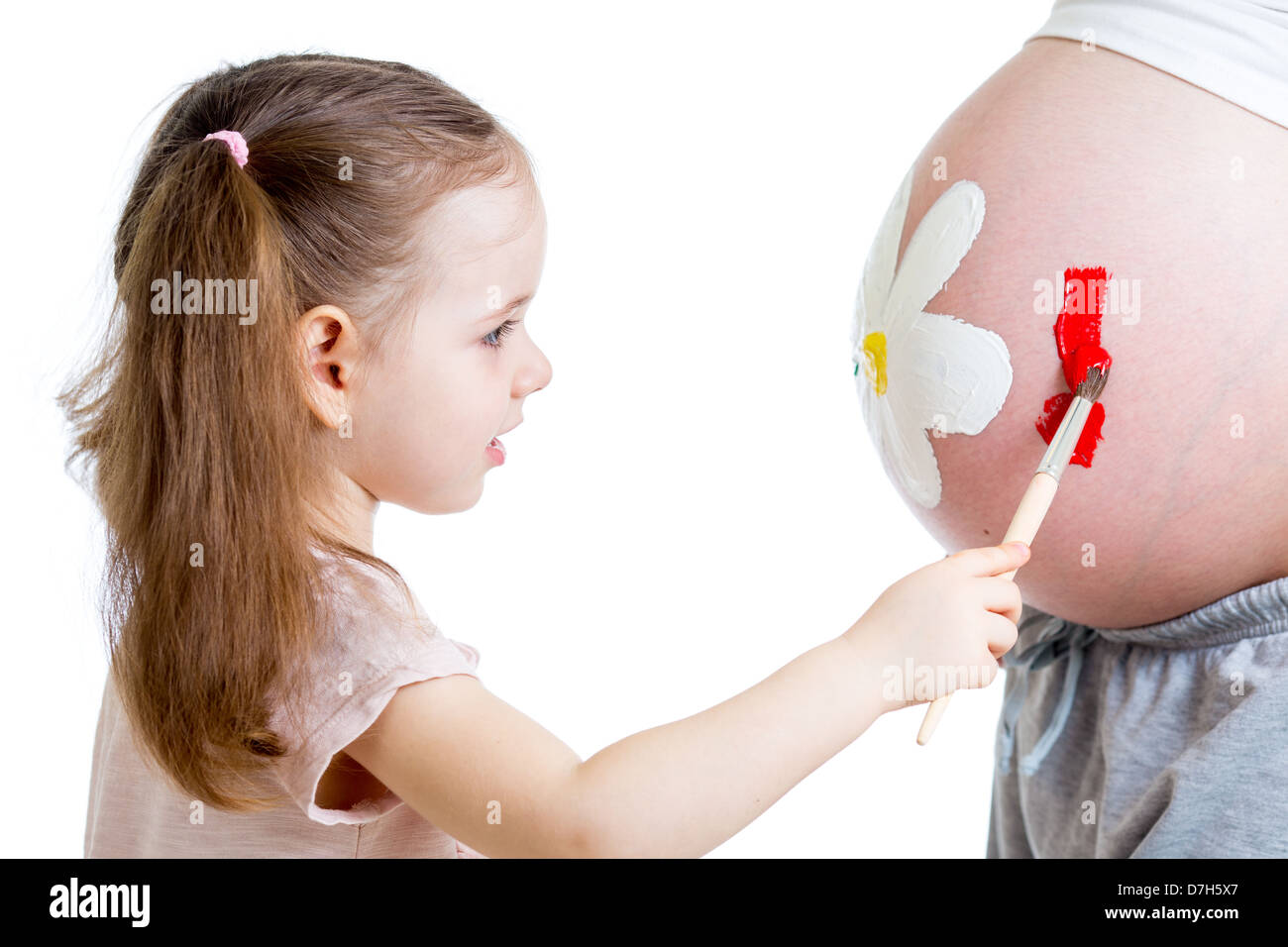 cute kid girl painting mother's belly Stock Photo - Alamy