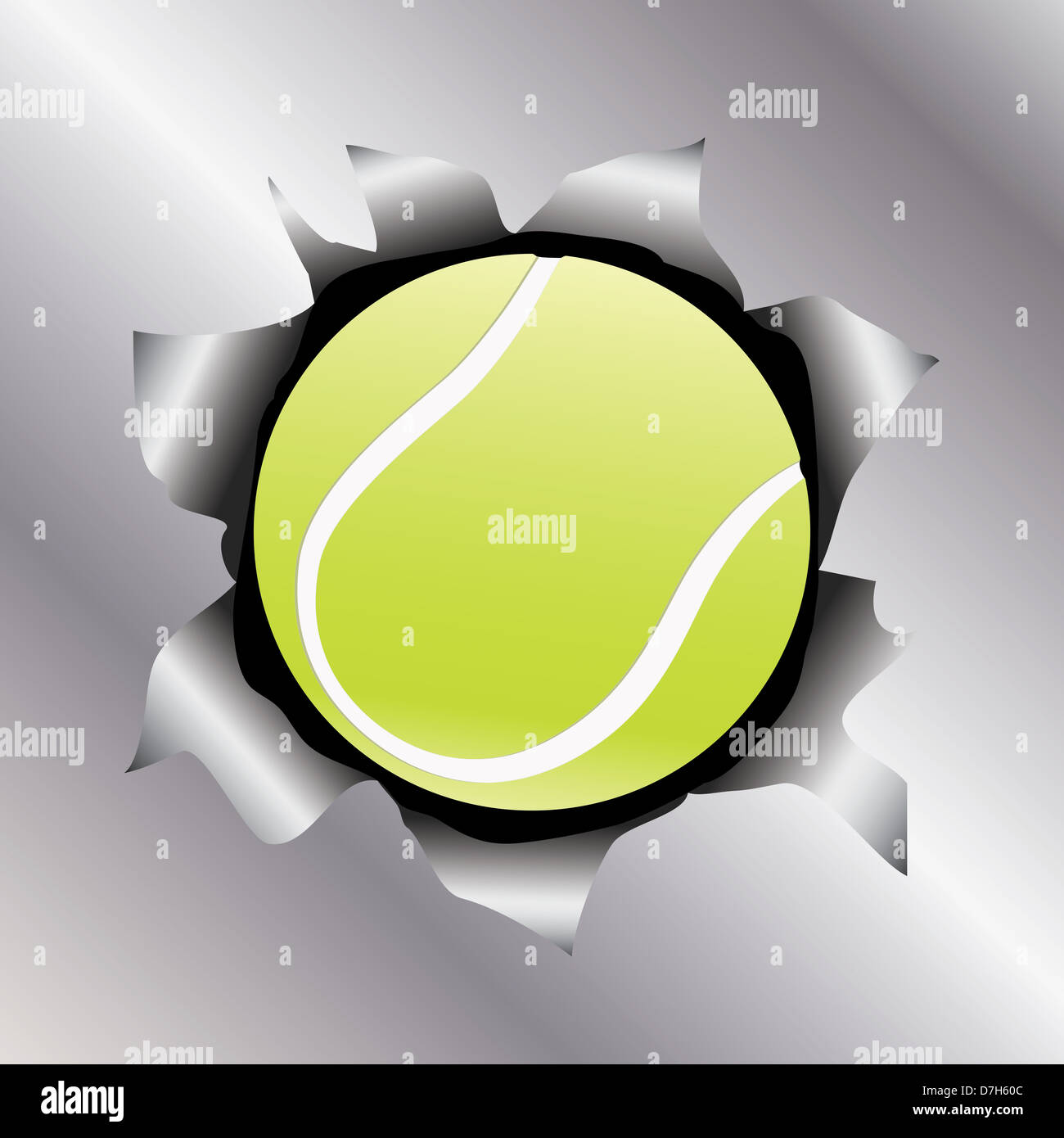 illustration of a tennis ball bursting trough a metal sheet effects ...