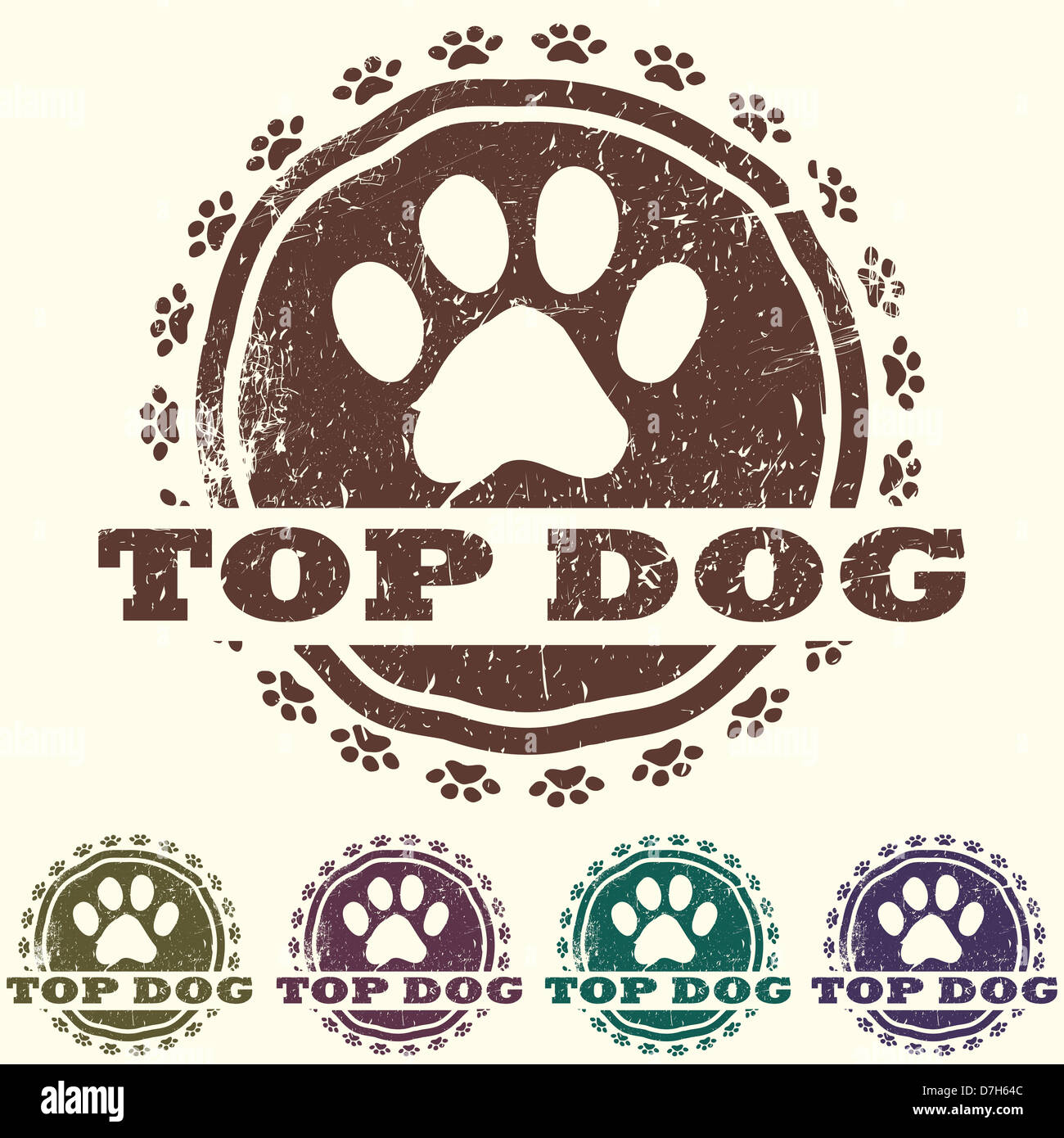 illustration of vintage grunged pet related label, stamp with paws and ...
