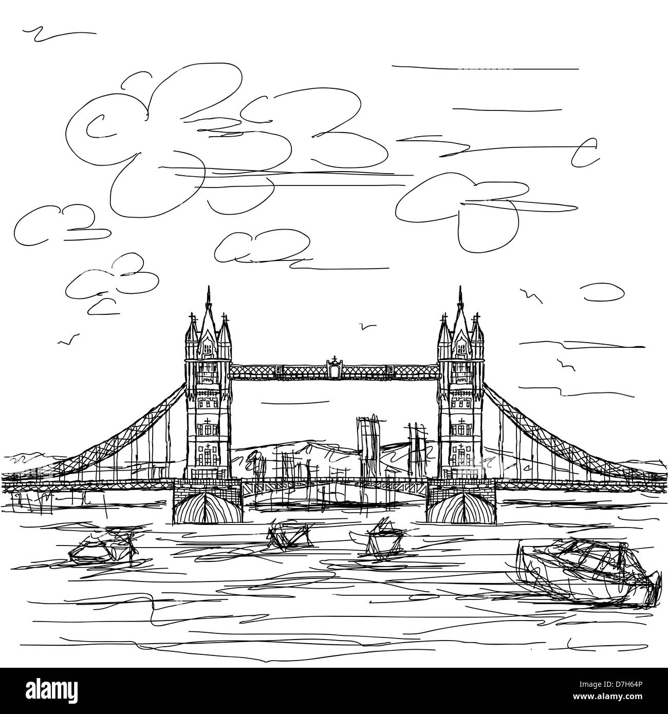 hand drawn illustration of famous tourist destination tower bridge of ...