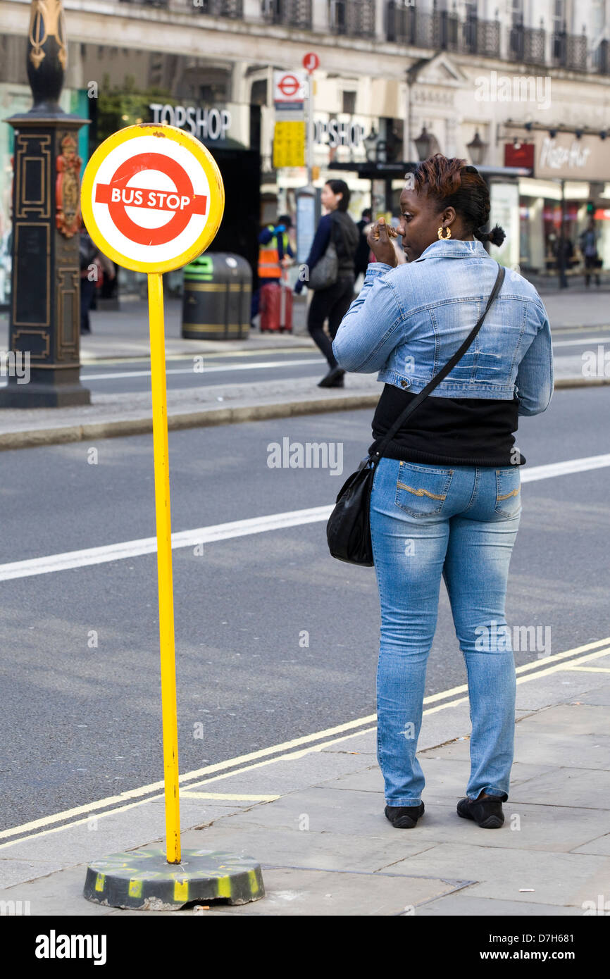 Old Fashioned Bus stop sign Stock Photo - Alamy