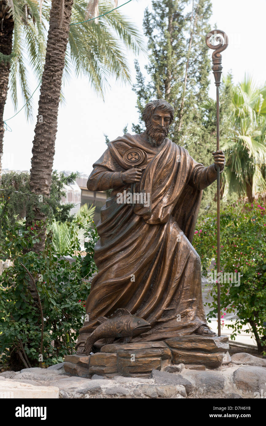 Statue of Saint Peter holding the keys of the Kingdom in Capernaum ...