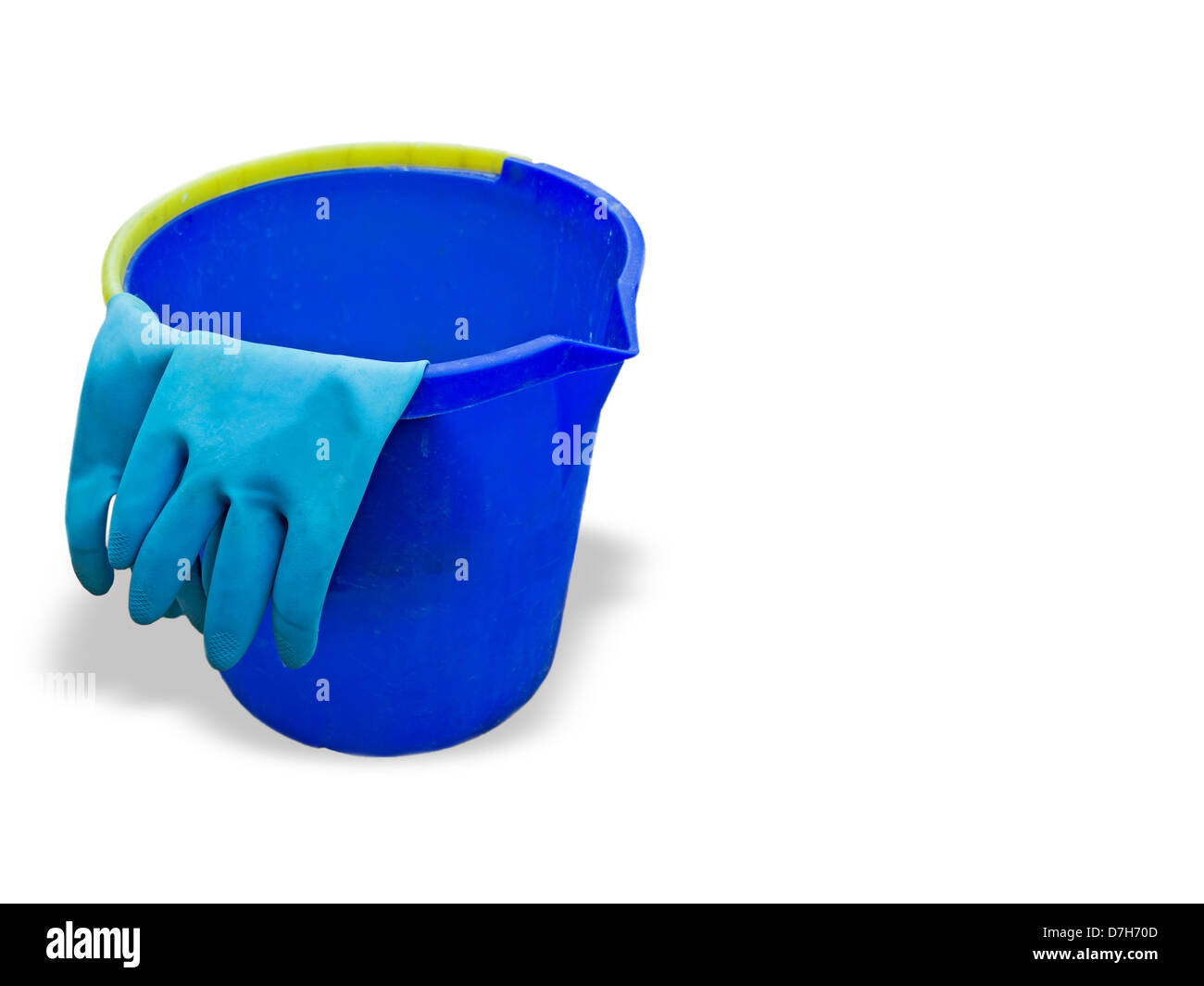 plastic pail and gloves on white background Stock Photo - Alamy