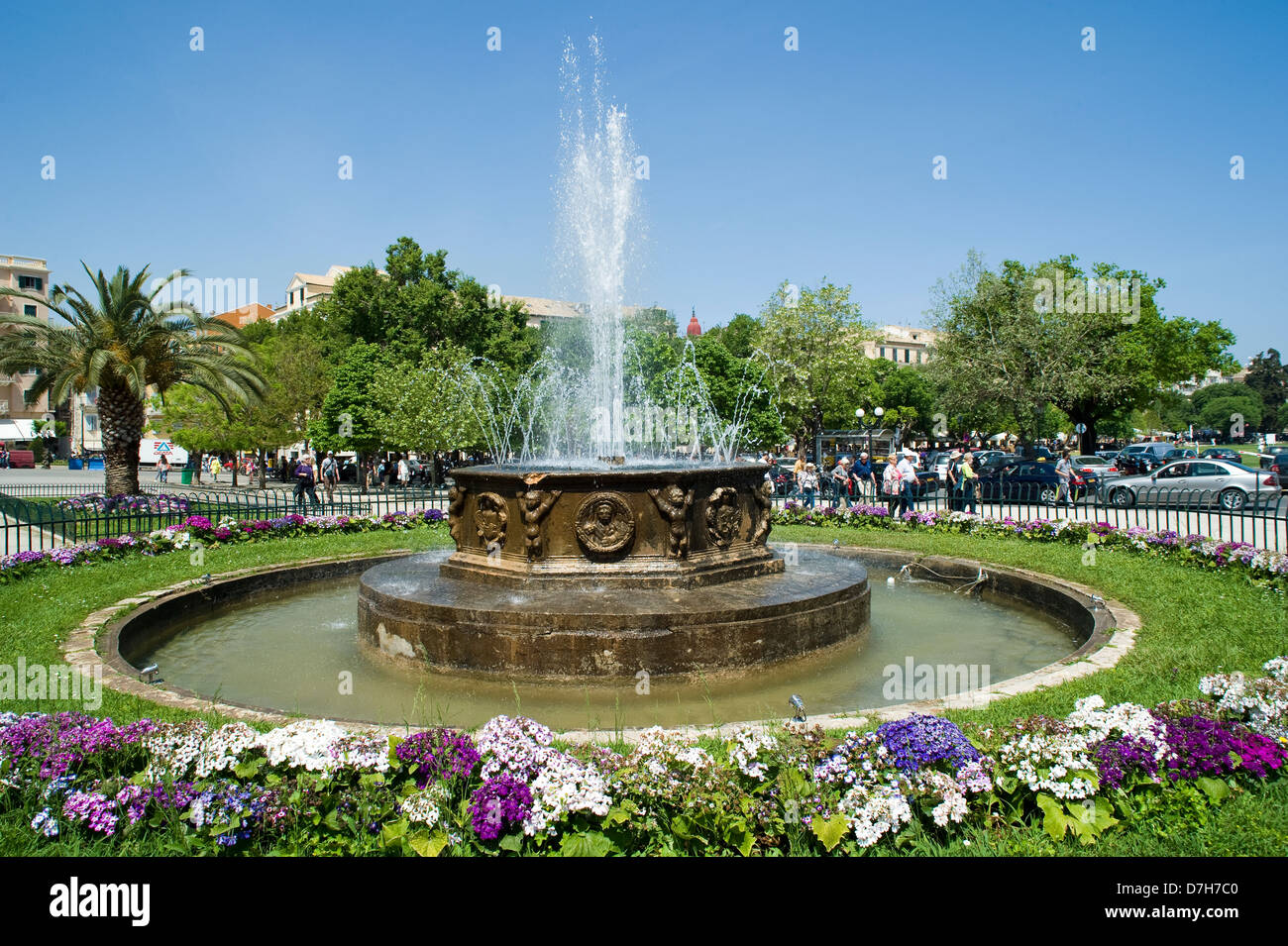 Fountain and gardens, Corfu Town, Greece Stock Photo - Alamy