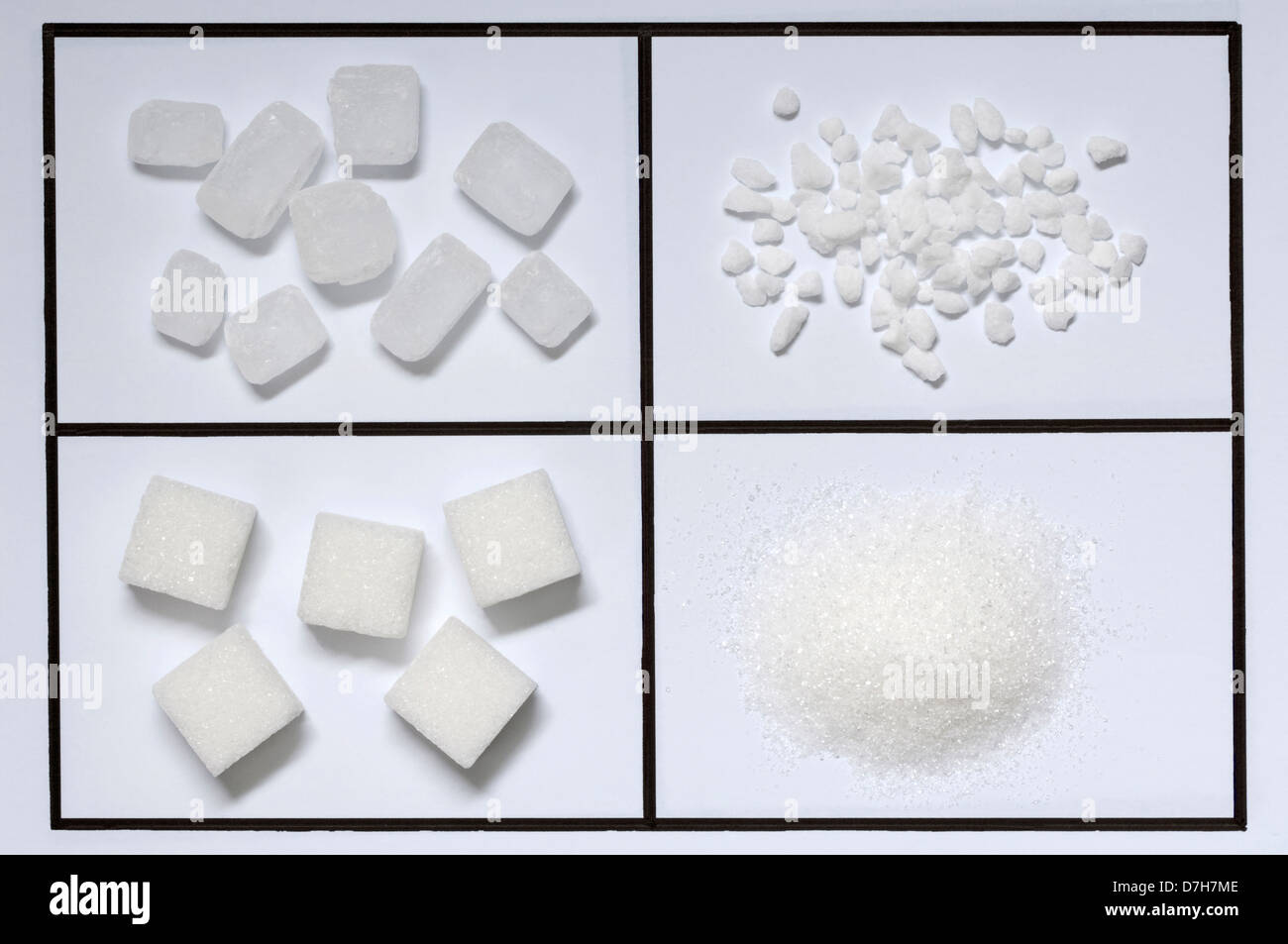 Assortment of sugar Rocky candy sugar crystals sugar cubes granulated ...