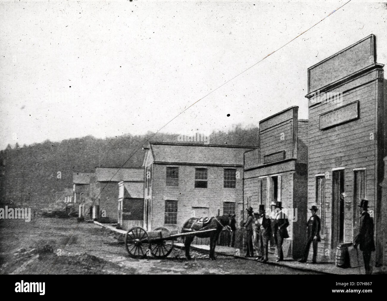 This historic image depicts the early settlement of Portland, Oregon ...
