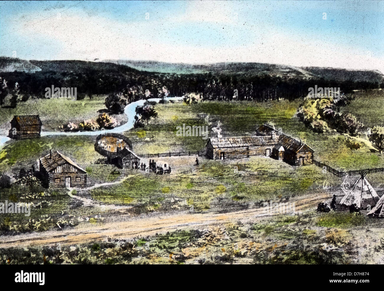 This image depicts the early settlement of Oregon, focusing on the Old ...