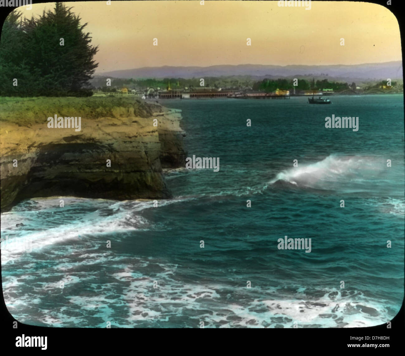 This archival photograph showcases the scenic shoreline of Santa Cruz ...