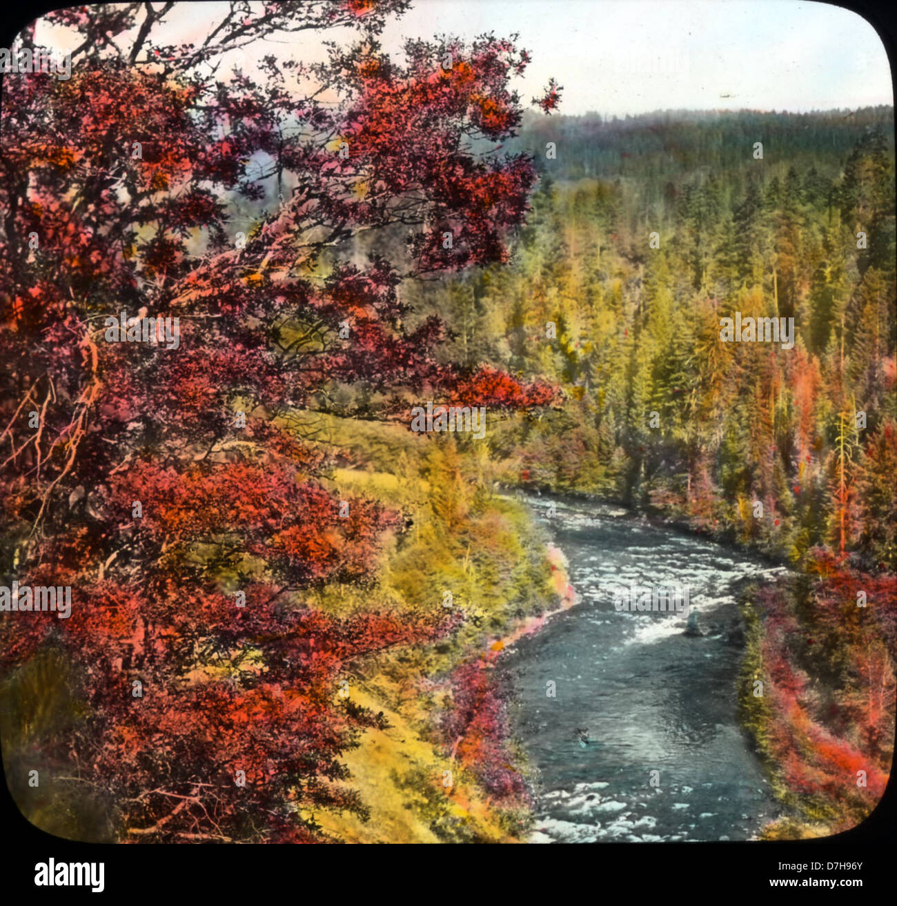 This lantern slide captures the vibrant colors of the Rogue River in ...