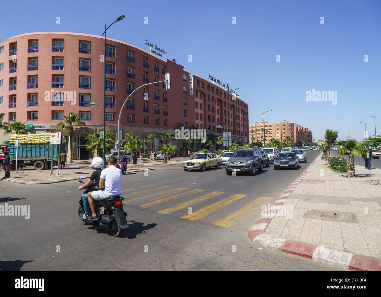 Morocco, Marrakesh - the main ring road, with hotels and apartments ...