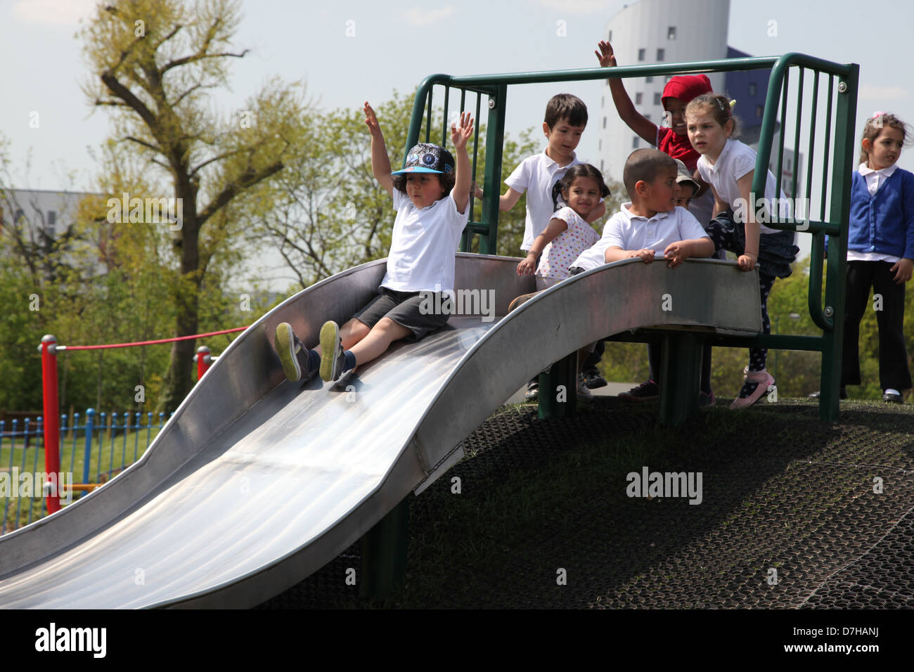Diverse Kids Playing On Playground