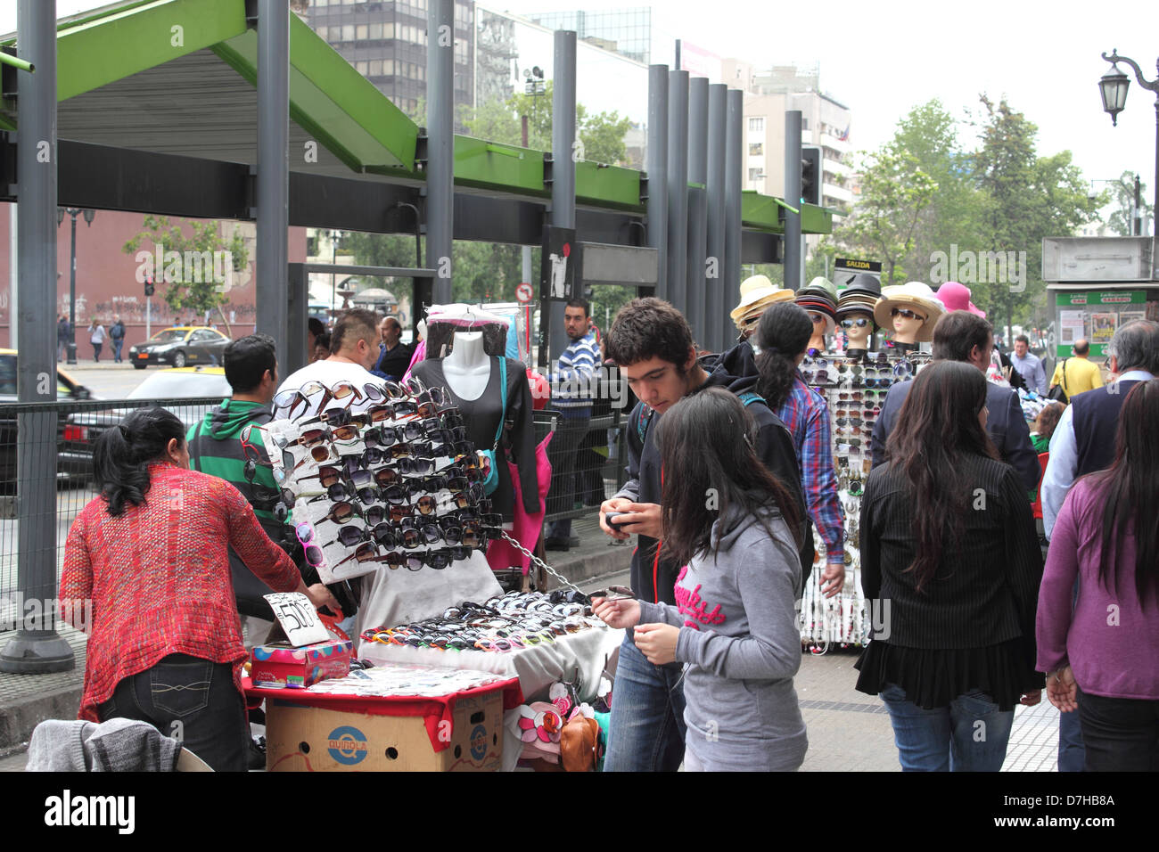 Santiago de Chile street vendor trading street trading sunglasses Stock ...