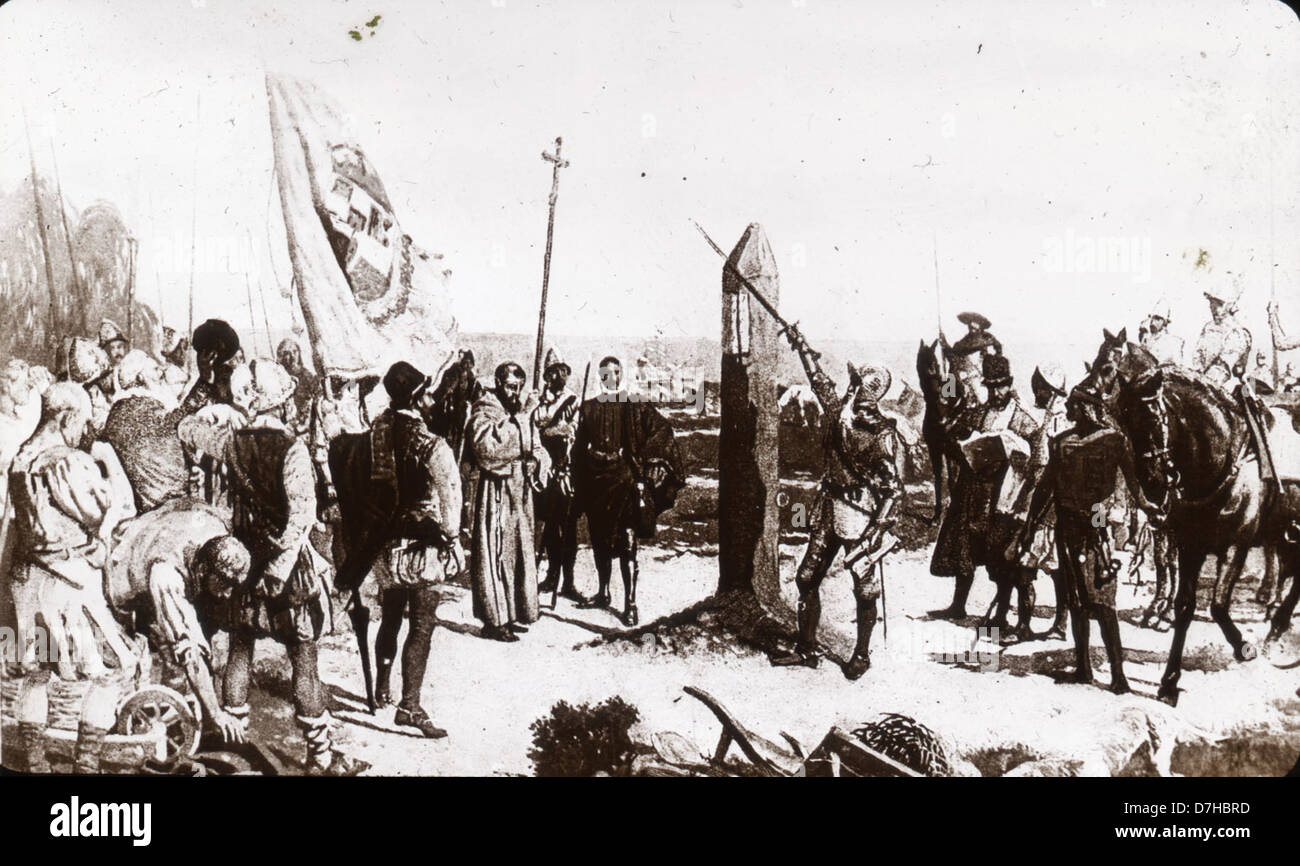 This artwork depicts the founding of Buenos Aires, showcasing a ...