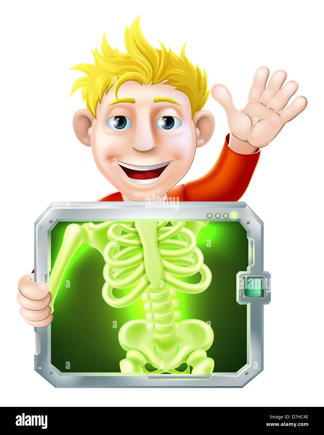 Illustration of a cartoon man or boy getting a medical x ray and waving ...