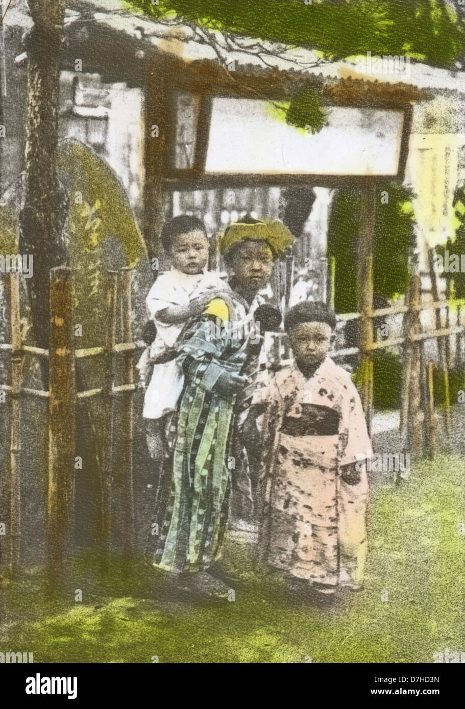 This image features a group of children in traditional Japanese attire ...