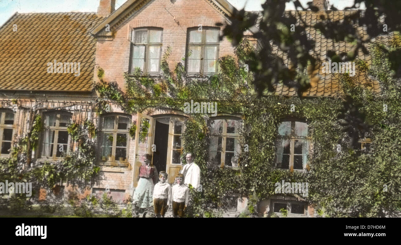 A vintage photograph showing a farm family in Denmark. The image ...