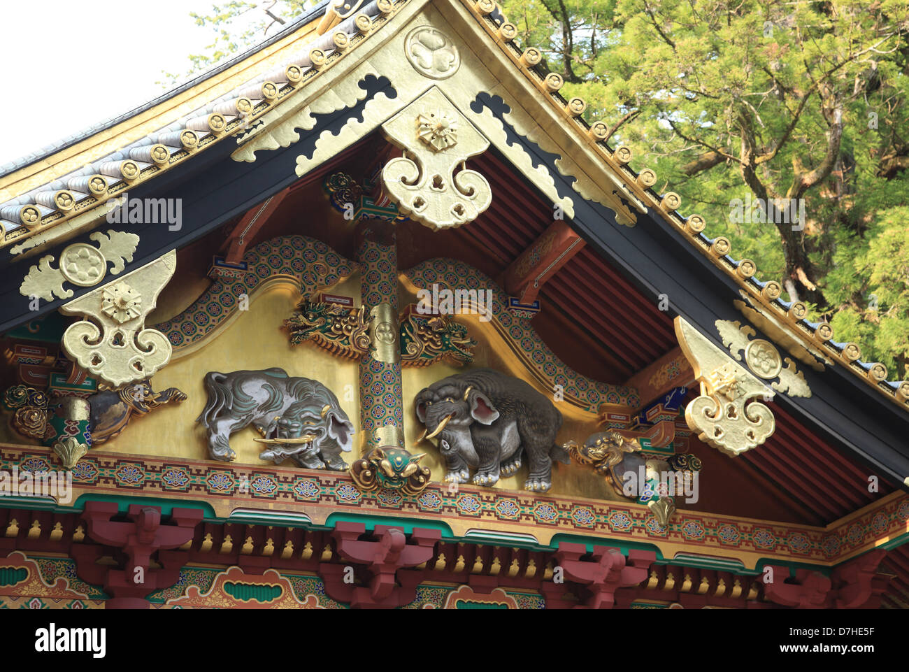 Japan, Tochigi Prefecture, Nikko, Toshogu Shrine, carving of of ...