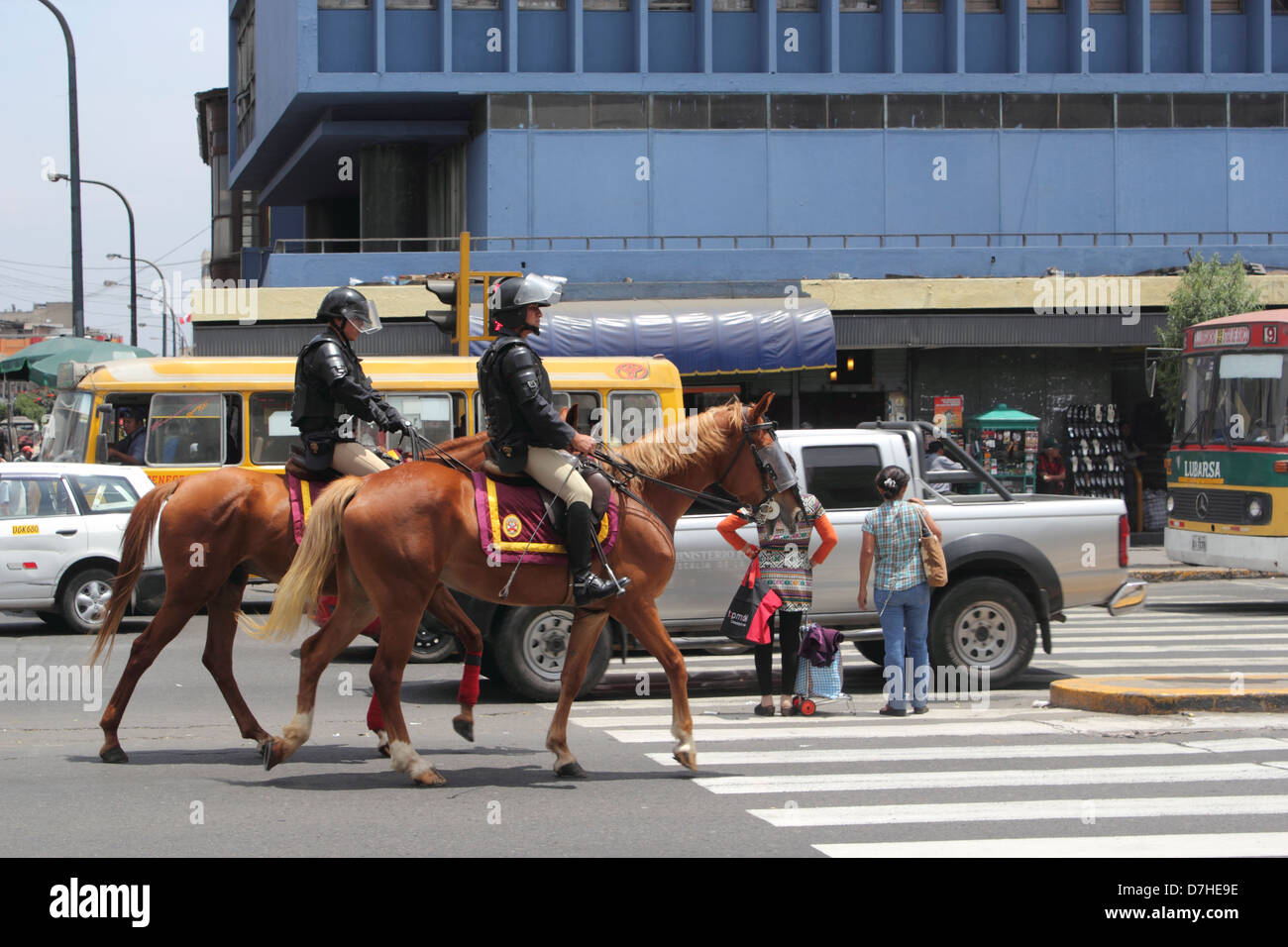 Peru Lima Avenida Abancay mounted police Stock Photo - Alamy