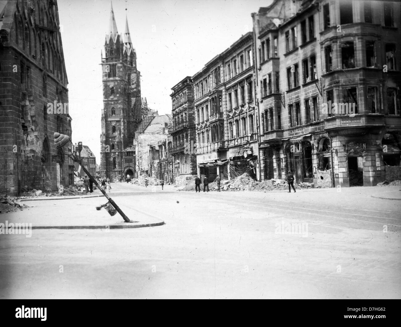 A post-WWII photograph captures the devastation of a bombed cathedral ...