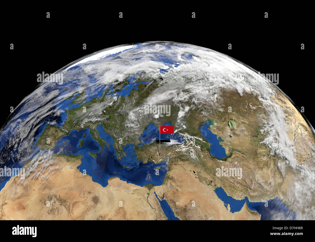 Turkey flag on pole on earth globe illustration Stock Photo - Alamy