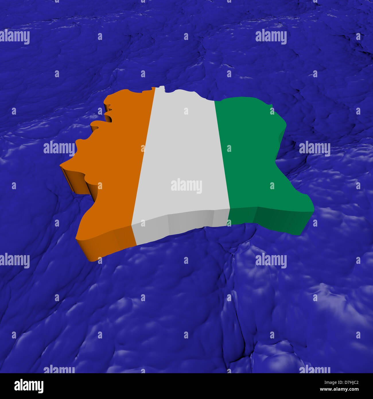 Ivory Coast map flag in abstract ocean illustration Stock Photo - Alamy